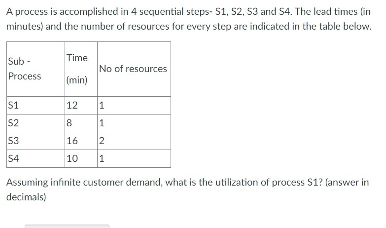 Solved A process is accomplished in 4 sequential steps- S1, | Chegg.com