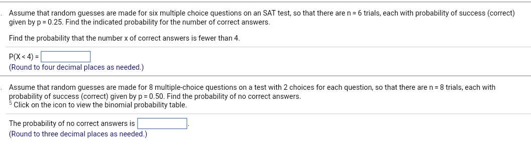 Solved Assume that random guesses are made for six multiple | Chegg.com