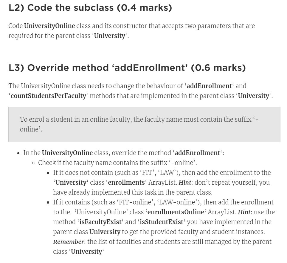 Solved Code subclass of the University class called | Chegg.com