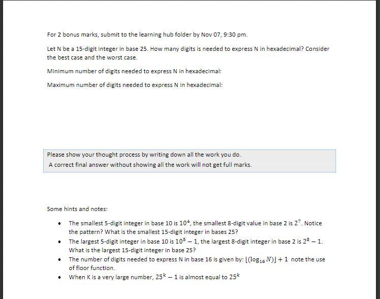 Solved For 2 bonus marks, submit to the learning hub folder | Chegg.com
