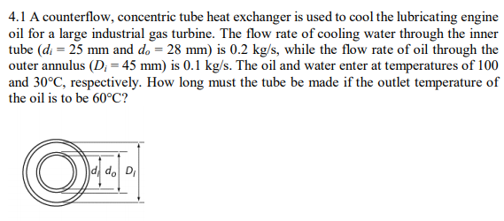 Solved 4.1 A counterflow, concentric tube heat exchanger is | Chegg.com