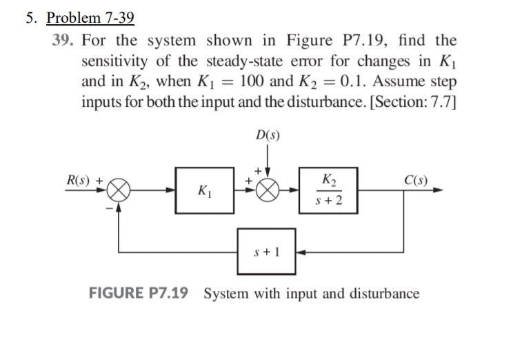 Solved 5. Problem 7-39 39. For the system shown in Figure | Chegg.com