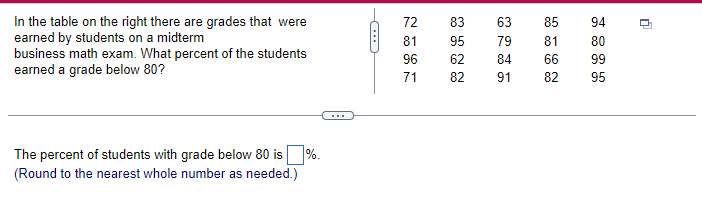 Solved In the table on the right there are grades that were | Chegg.com