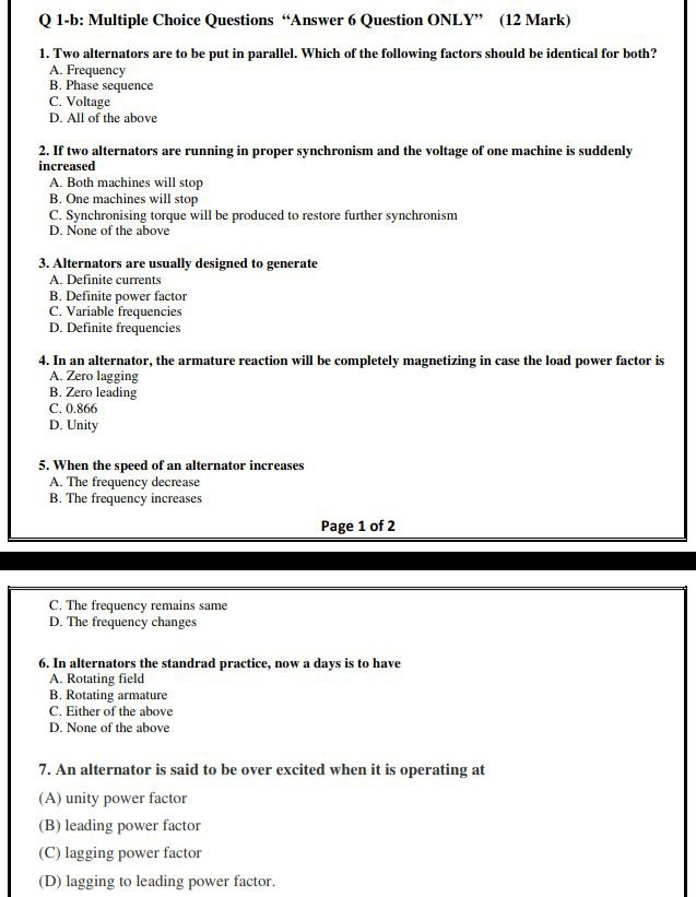 Solved Q 1-b: Multiple Choice Questions "Answer 6 Question | Chegg.com
