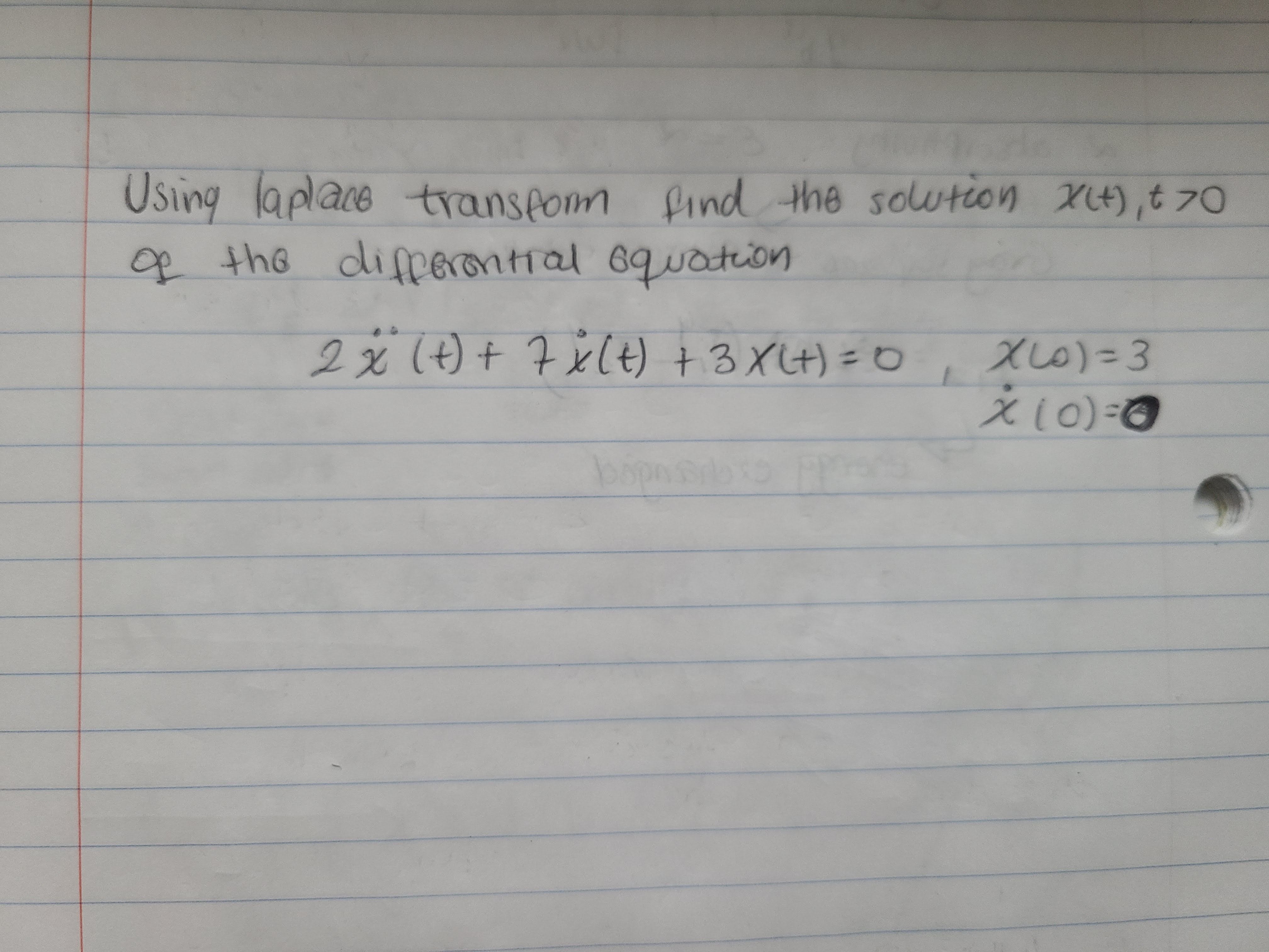 Solved Using laplace transform find the solution x(t),t>0 of | Chegg.com
