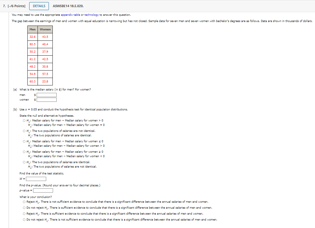 Solved 7. [-/6 Points] DETAILS ASWSBE14 18.E.020. You may | Chegg.com