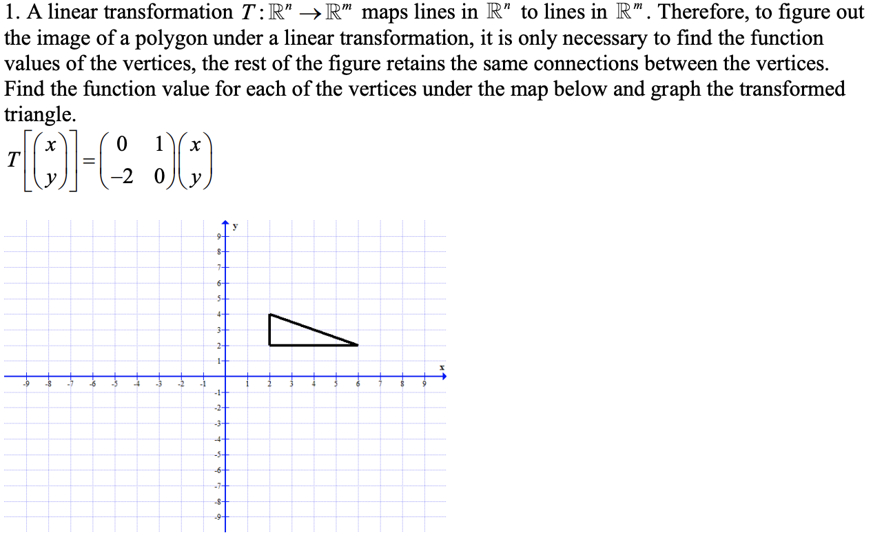 Solved 1. A linear transformation T:R" → RM maps lines in R” | Chegg.com