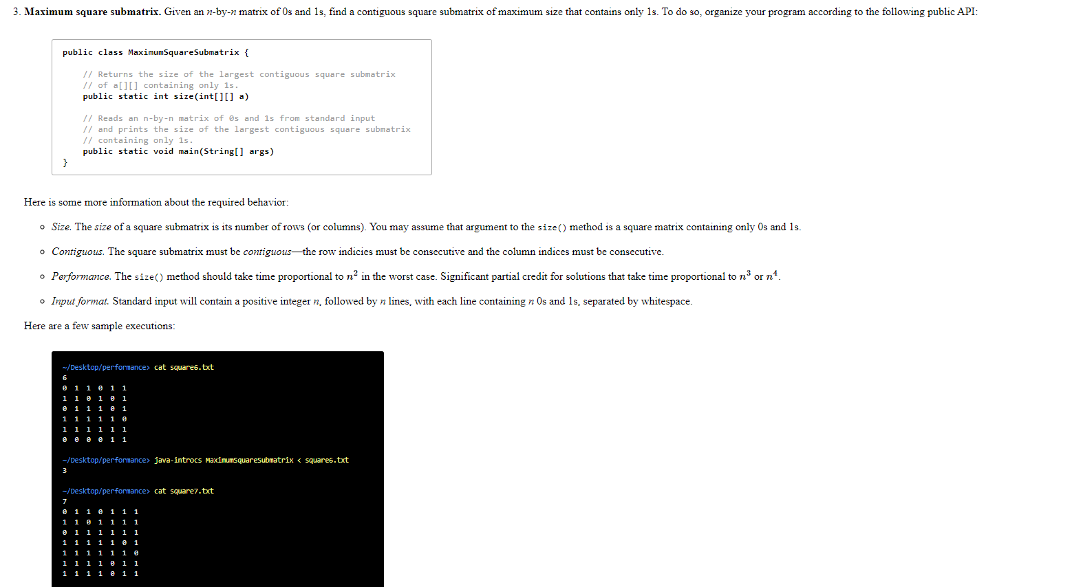 3. Maximum square submatrix. Given an n-by-n matrix | Chegg.com 3. Maximum square submatrix. Given an n-by-n matrix | Chegg.com