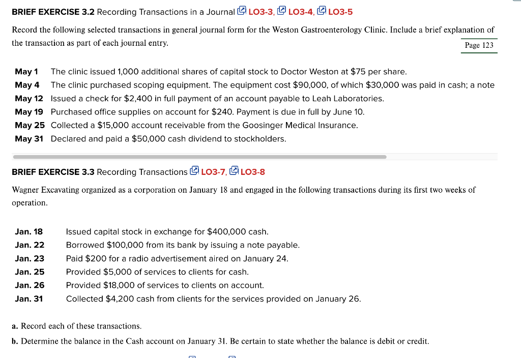Solved BRIEF EXERCISE 3.2 Recording Transactions in a | Chegg.com