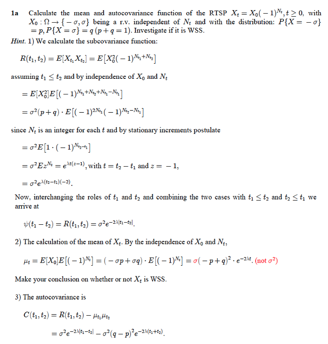 Solved 1a Calculate The Mean And Autocovariance Function Of