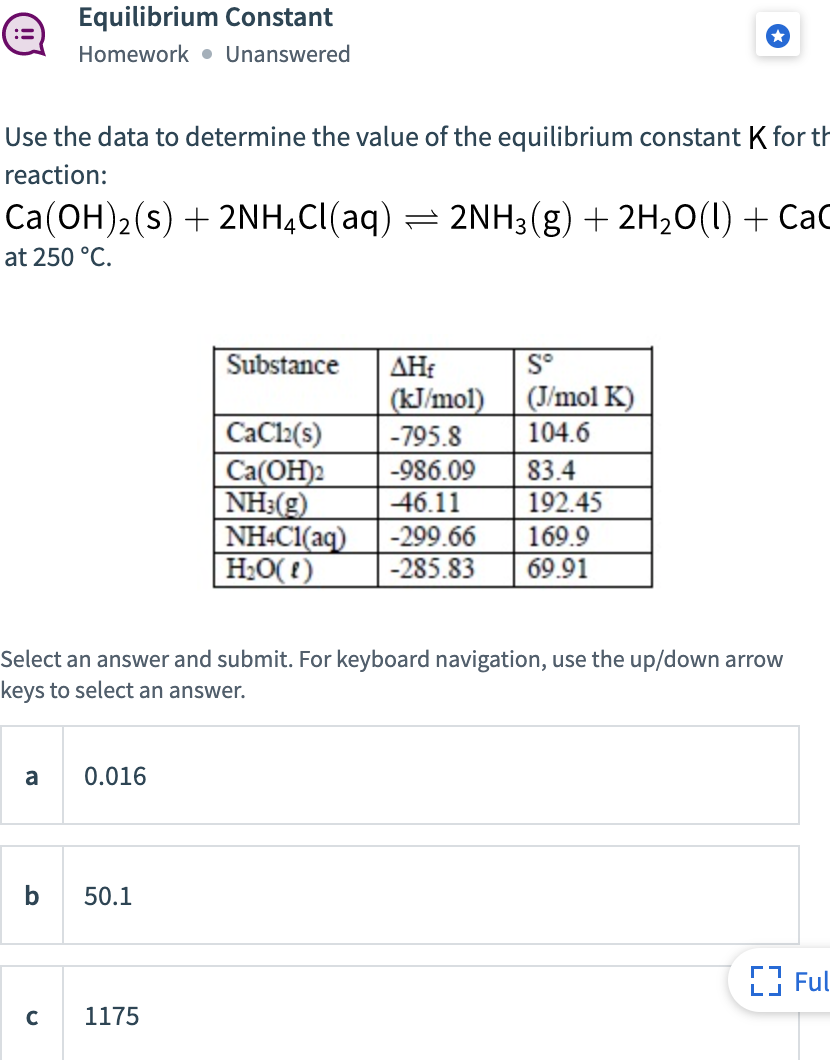 Solved Equilibrium Constant Homework - Unanswered Use the | Chegg.com