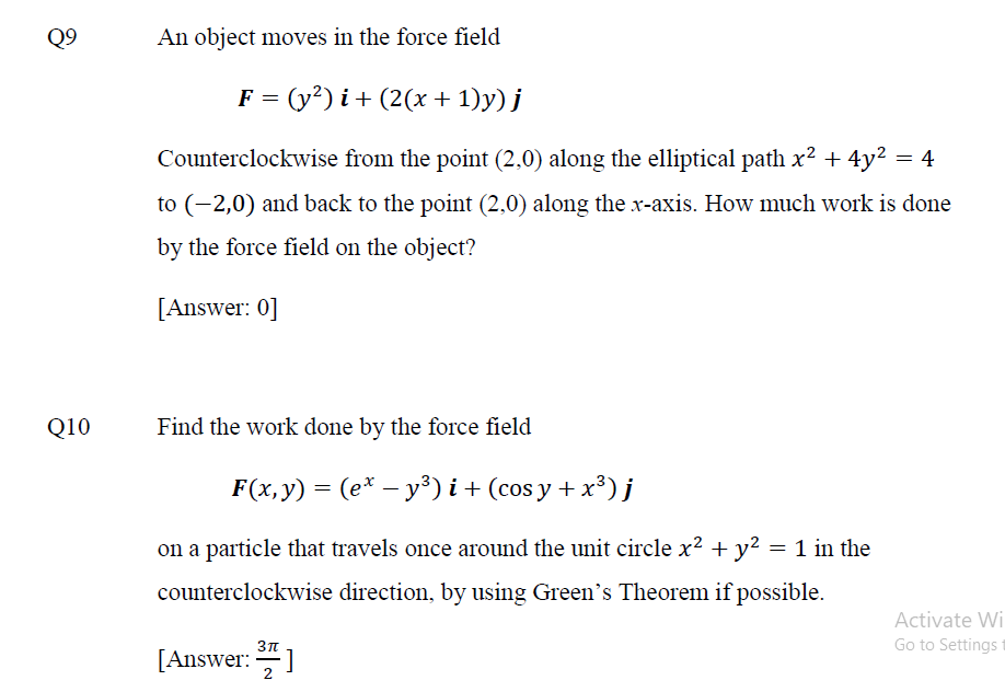 Solved Q9 An object moves in the force field F = (y2) i | Chegg.com