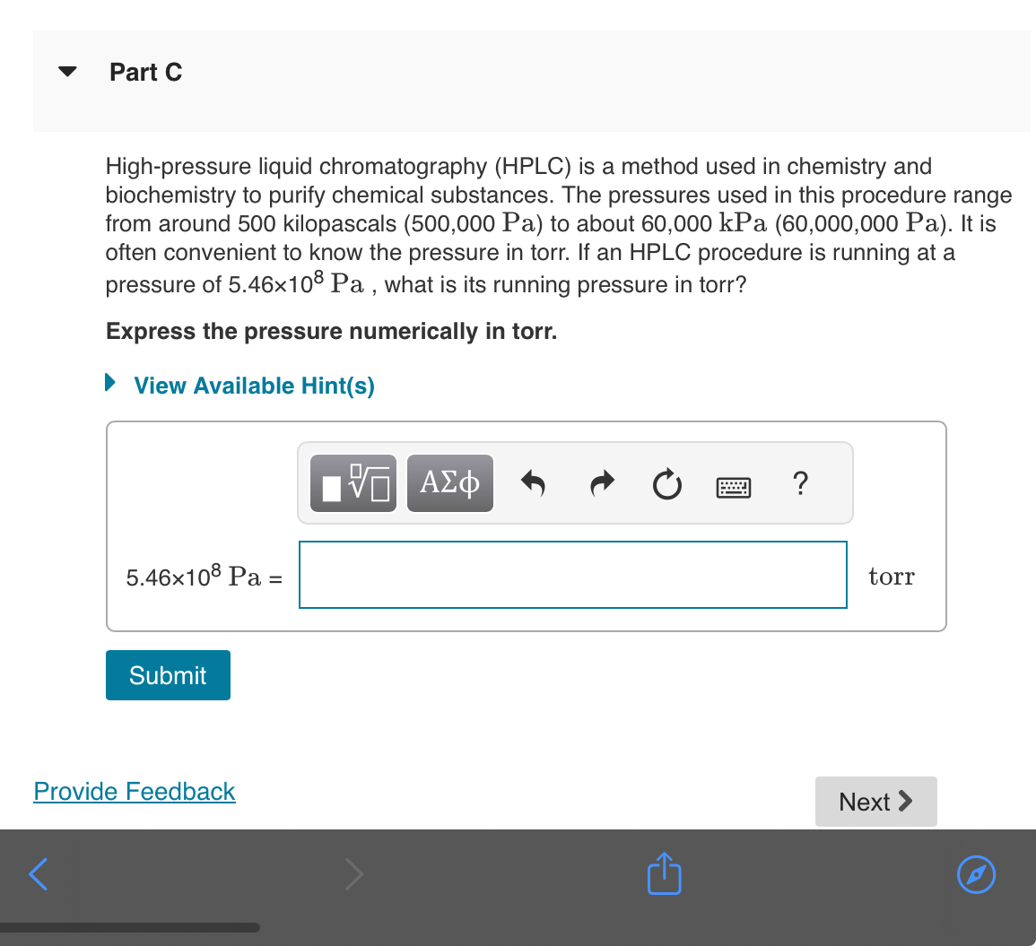 Solved Part C High-pressure liquid chromatography (HPLC) is | Chegg.com