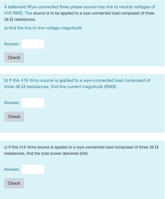 Solved A balanced Wye-connected three phase source has line | Chegg.com