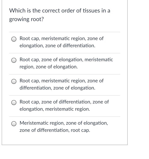 Solved Which is the correct order of tissues in a growing | Chegg.com