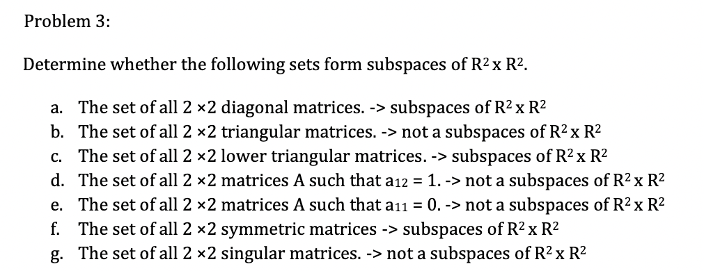 Solved Determine Whether The Following Sets Form Subspaces