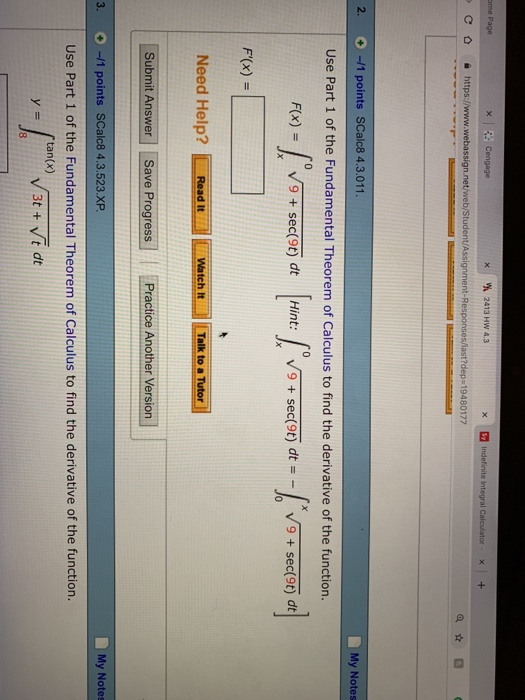 Solved % 2413 HW 4.3 indefinite Integral Calculator、I + c o | Chegg.com
