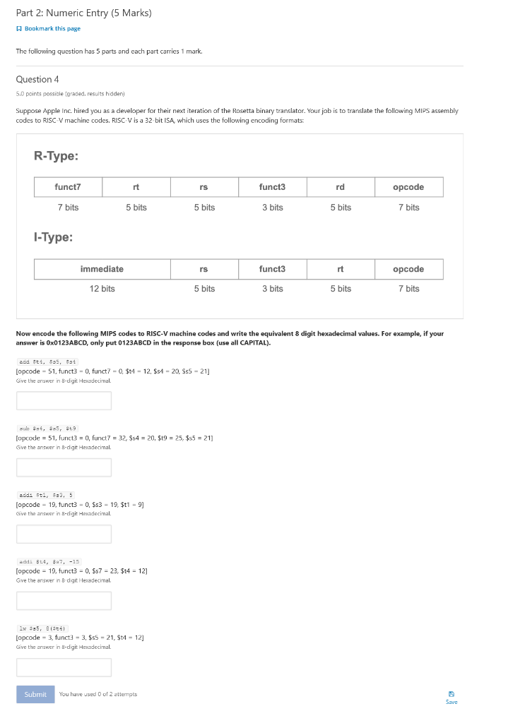 Solved Part 2: Numeric Entry (5 Marks) Bookmark this page | Chegg.com
