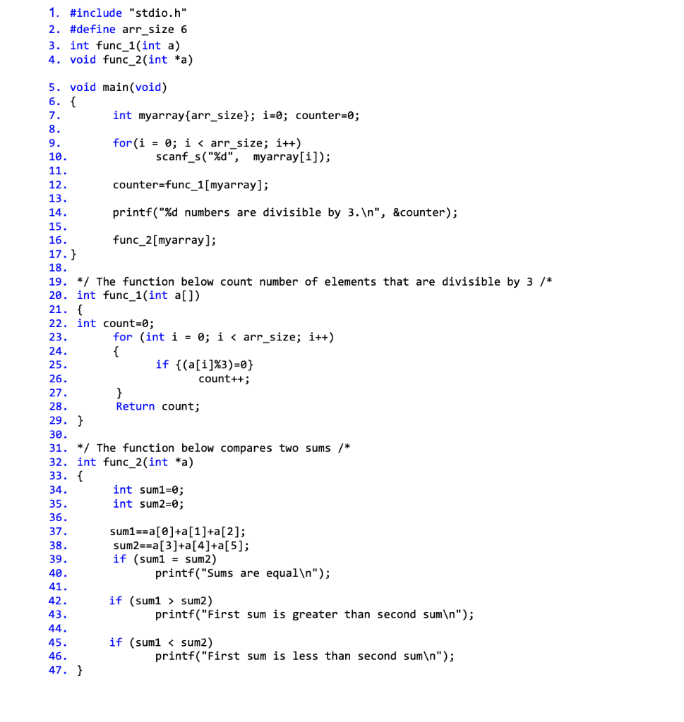 Solved 1. #include "stdio.h" 2. #define arr_size 6 3. int | Chegg.com