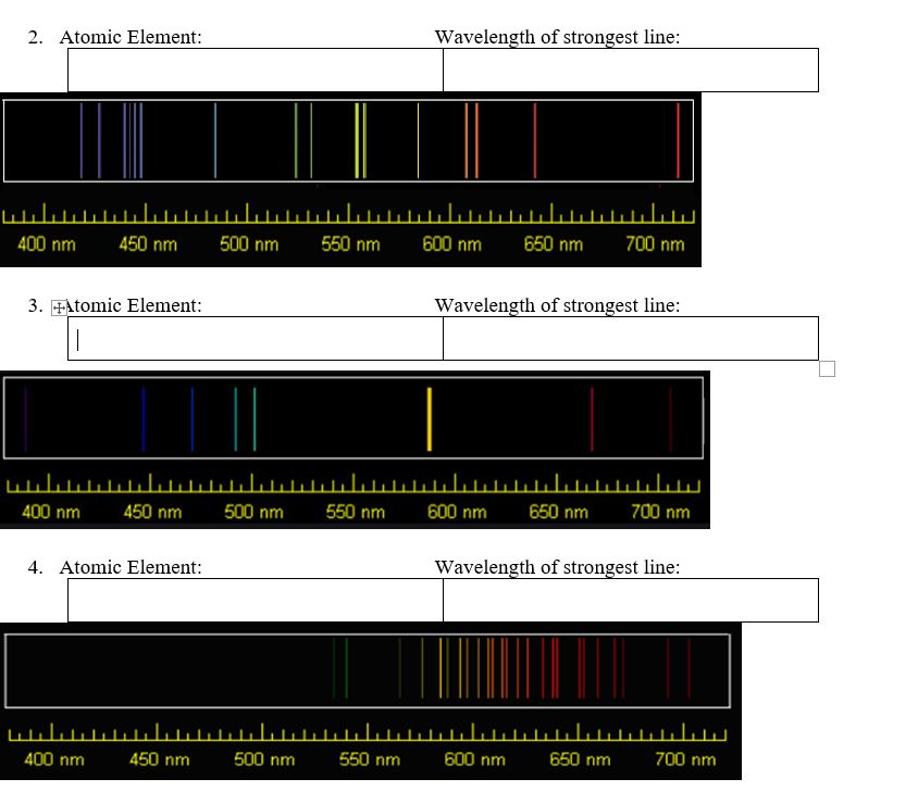 2. Atomic Element: Wavelength of strongest line: | Chegg.com
