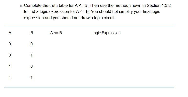 Solved ii. Complete the truth table for A