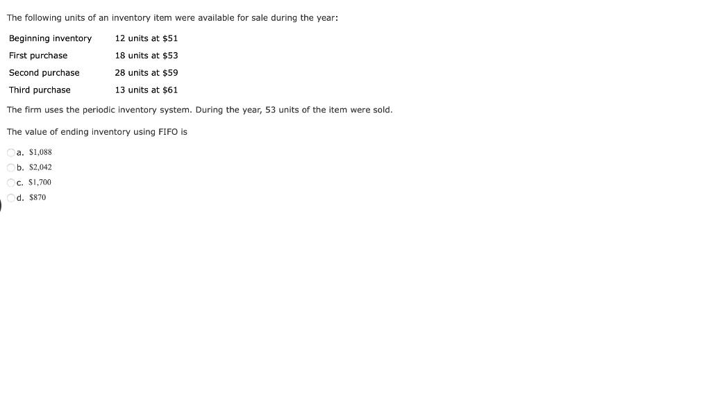 Solved The following units of an inventory item were | Chegg.com
