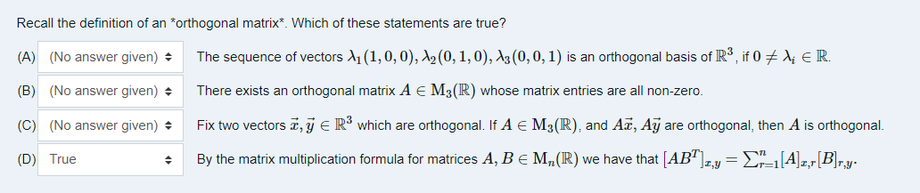 Solved Recall the definition of an *orthogonal matrix*. | Chegg.com