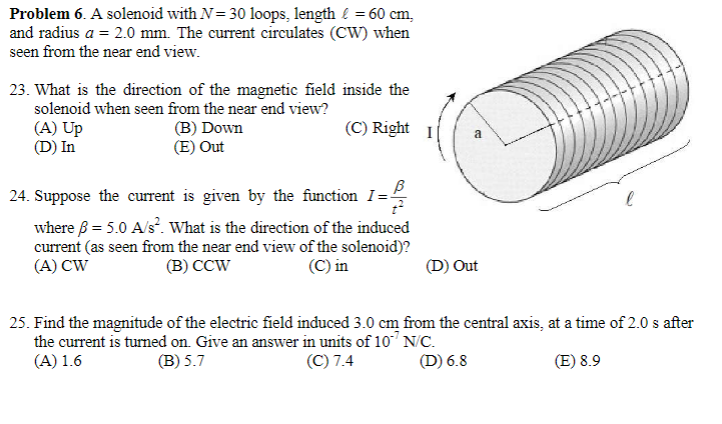 Solved Problem 6. A solenoid with N= 30 loops, length ( = 60 | Chegg.com