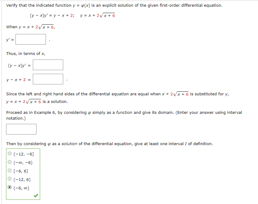 Solved Verify that the indicated function y=φ(x) is an | Chegg.com
