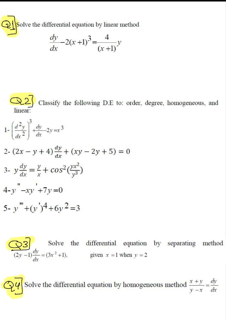 Solved QL Solve the differential equation by linear method | Chegg.com