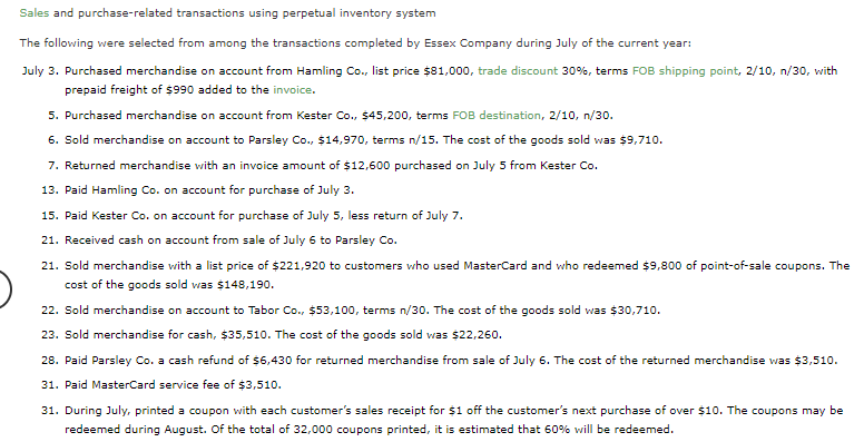 Solved Sales and purchase-related transactions using | Chegg.com