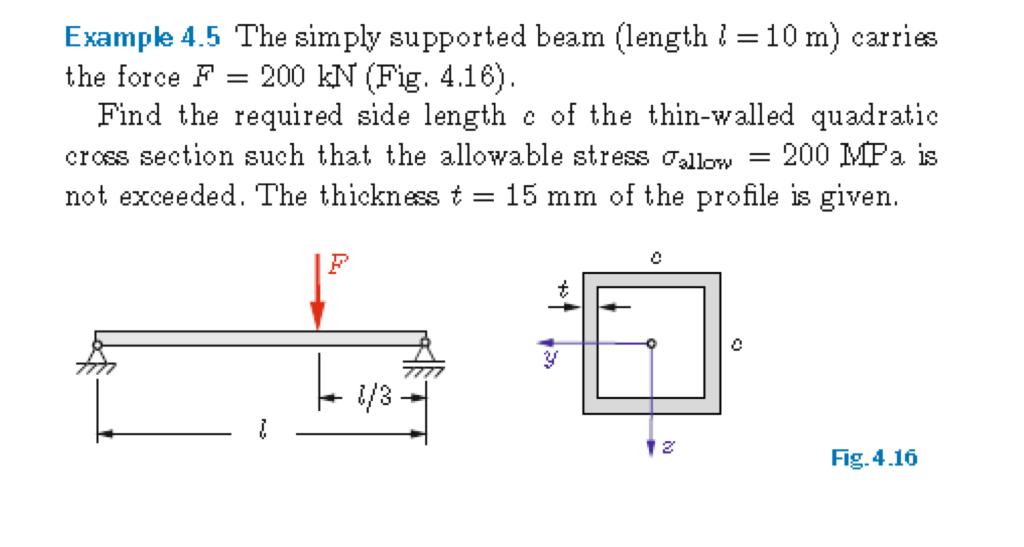 Solved Example 4.5 The simply supported beam (length l=10 m | Chegg.com
