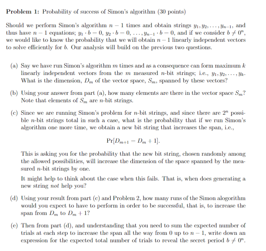 ould we perform Simon's algorithm n−1 times and | Chegg.com
