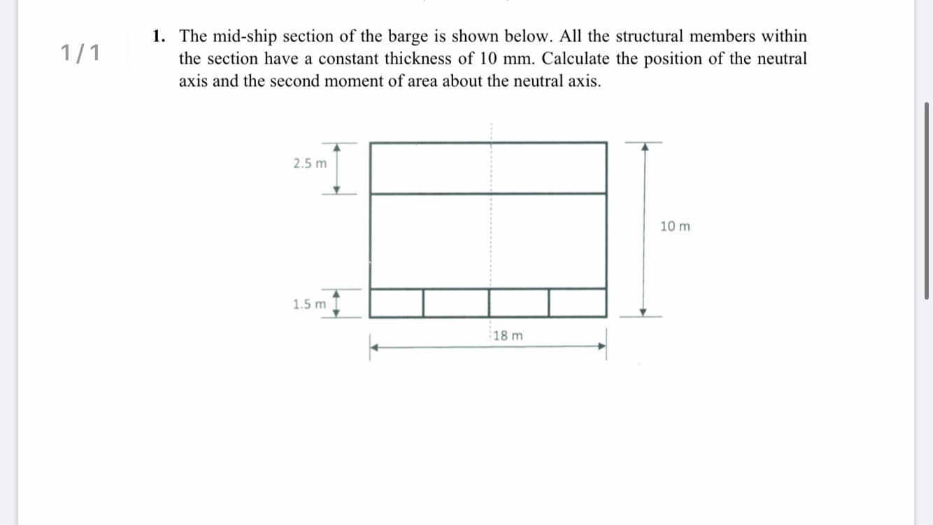 Solved 1/1 1. The mid-ship section of the barge is shown | Chegg.com