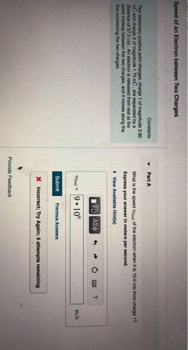 Solved Speed of an Electron between Two Charges Constants | Chegg.com