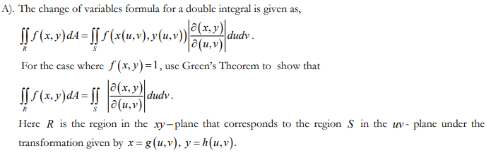 Solved A). The change of variables formula for a double | Chegg.com