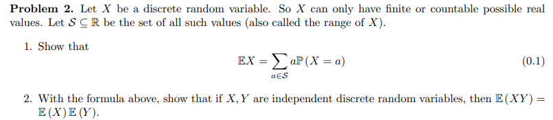 Solved Problem 2. ﻿Let x ﻿be a discrete random variable. So | Chegg.com