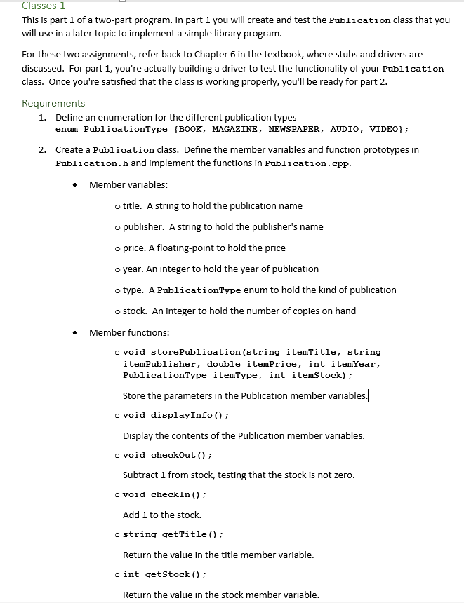 Solved *I need help with Classes In c++, must be done | Chegg.com