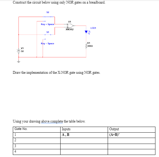 Solved Construct the circuit below using only NOR gates on a | Chegg.com