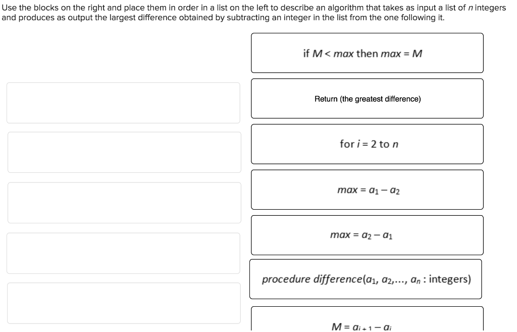 Solved max = a1-a2 max = a2-a1 procedure difference(a1, | Chegg.com