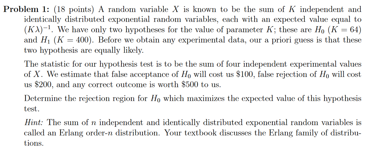 Solved roblem 1: (18 points) A random variable X is known to | Chegg.com