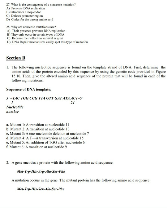 Solved Section A (Multiple Choice) 1. Mutations: A) Are | Chegg.com
