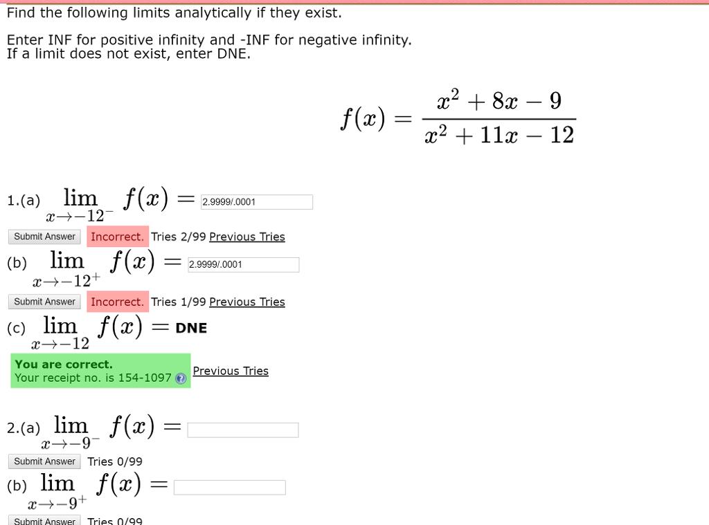 Solved Find the following limits analytically if they exist. | Chegg.com