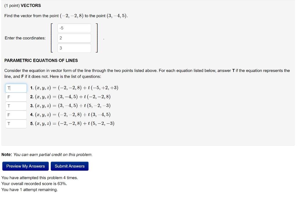 Solved (1 point) VECTORS Find the vector from the point | Chegg.com