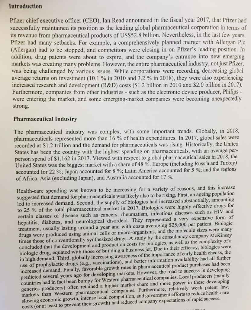 Solved Introduction Pfizer chief executive officer (CEO), | Chegg.com