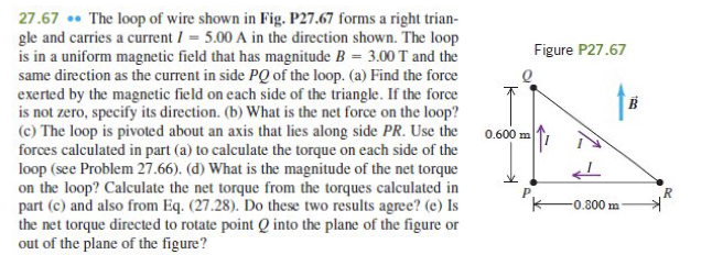 Solved Figure P27.67 1 B 27.67 . The loop of wire shown in | Chegg.com