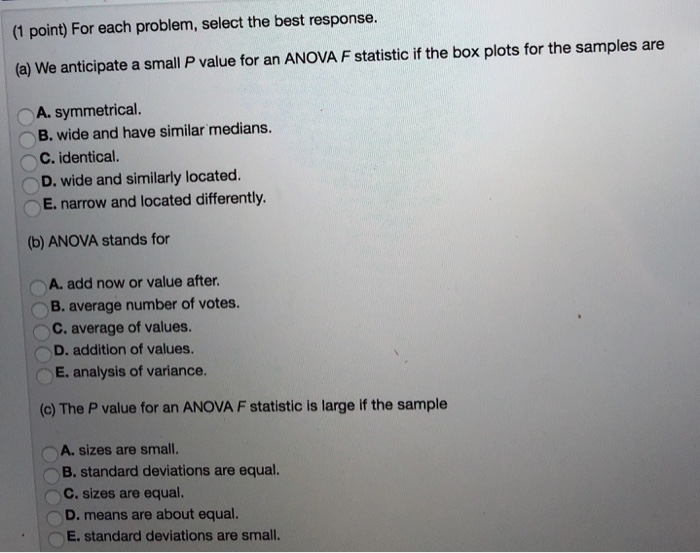 Solved (1 point) For each problem, select the best response. | Chegg.com