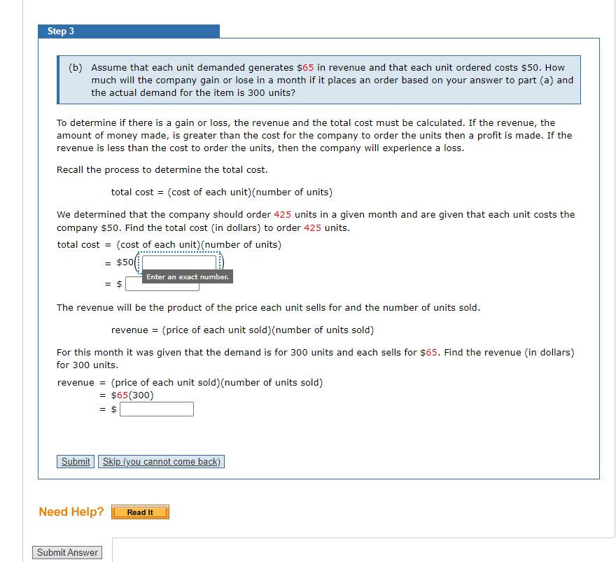 Solved (b) Assume that each unit demanded generates $65 in | Chegg.com