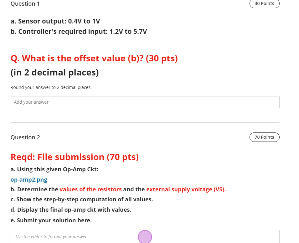 Solved Question 1 30 Points a. Sensor output: 0.4V to 1V b. | Chegg.com