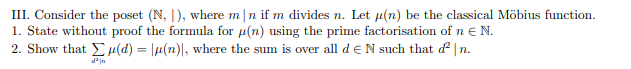 Solved III. Consider the poset (N, D), where mn if m divides | Chegg.com